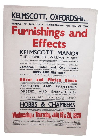1939 auction poster tea towel – Kelmscott Manor